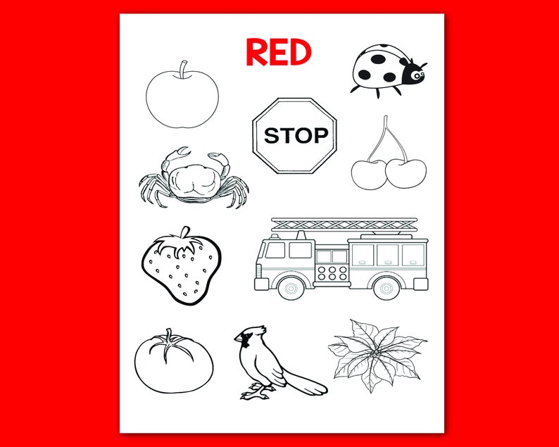 Color by Category Coloring Pages, Red Object Coloring Page, Orange ...