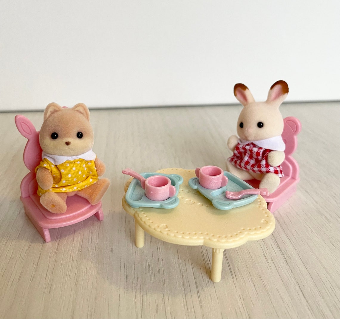 Calico Critters Baby Table and Chairs With Mealtime Dishes - Etsy
