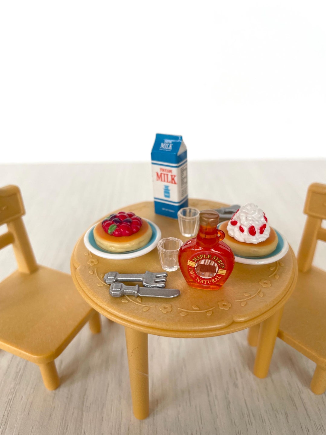 Calico Critters Food Breakfast Set With Pancakes, Milk, Table and ...