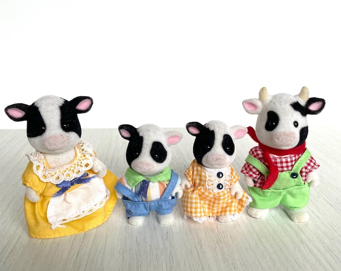Calico Critters Vintage Buttercup Cow Family, Sylvanian Fresian Cows in ...