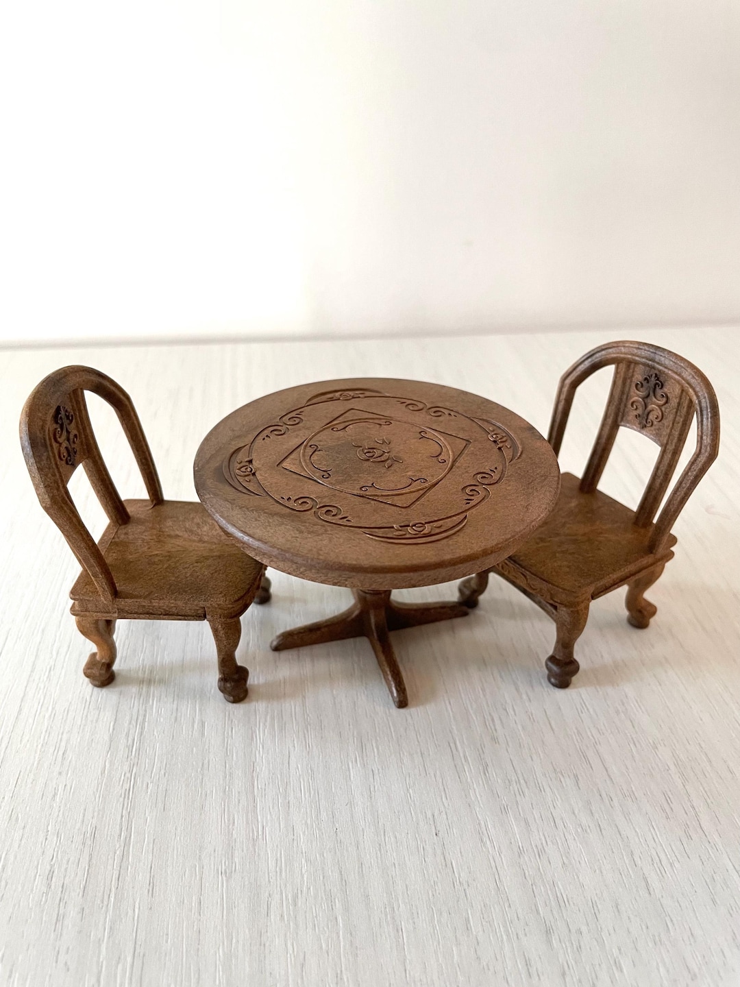 Dark Brown Ornate Calico Critters Table With Two Chairs, New ...