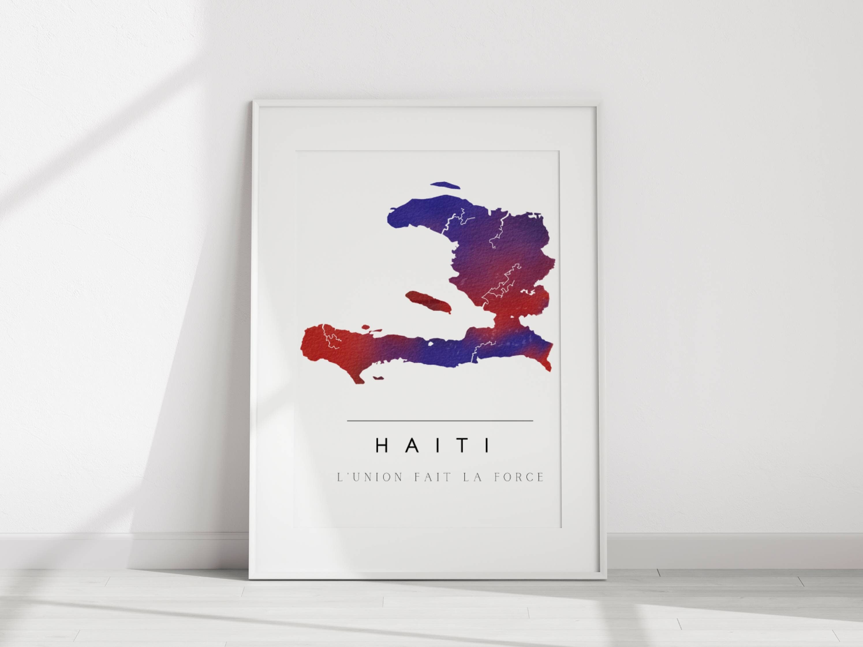 Printable Haitian Map in Blue and Red Haiti Art Watercolor - Etsy Australia