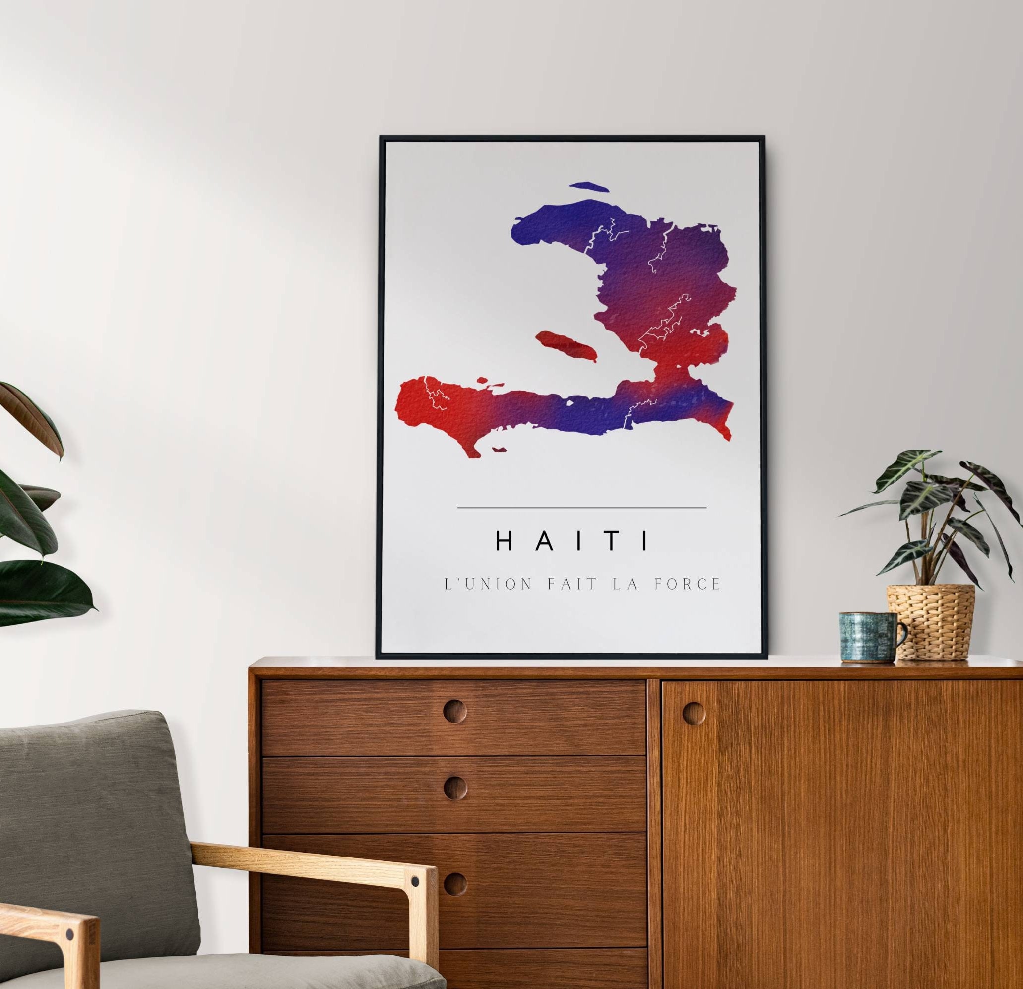 Printable Haitian Map in Blue and Red Haiti Art Watercolor - Etsy Australia
