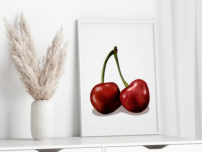 Cherry Wall Art Print Printable Watercolor Cherries - Etsy