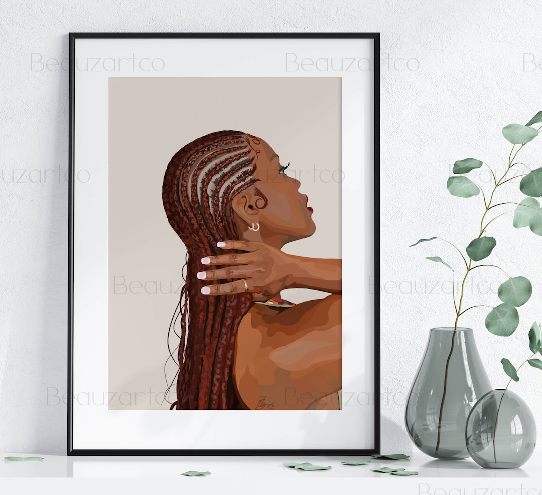 Black Woman With Red Cornrows Wall Art, Braids Art, Minimalist Cultured ...
