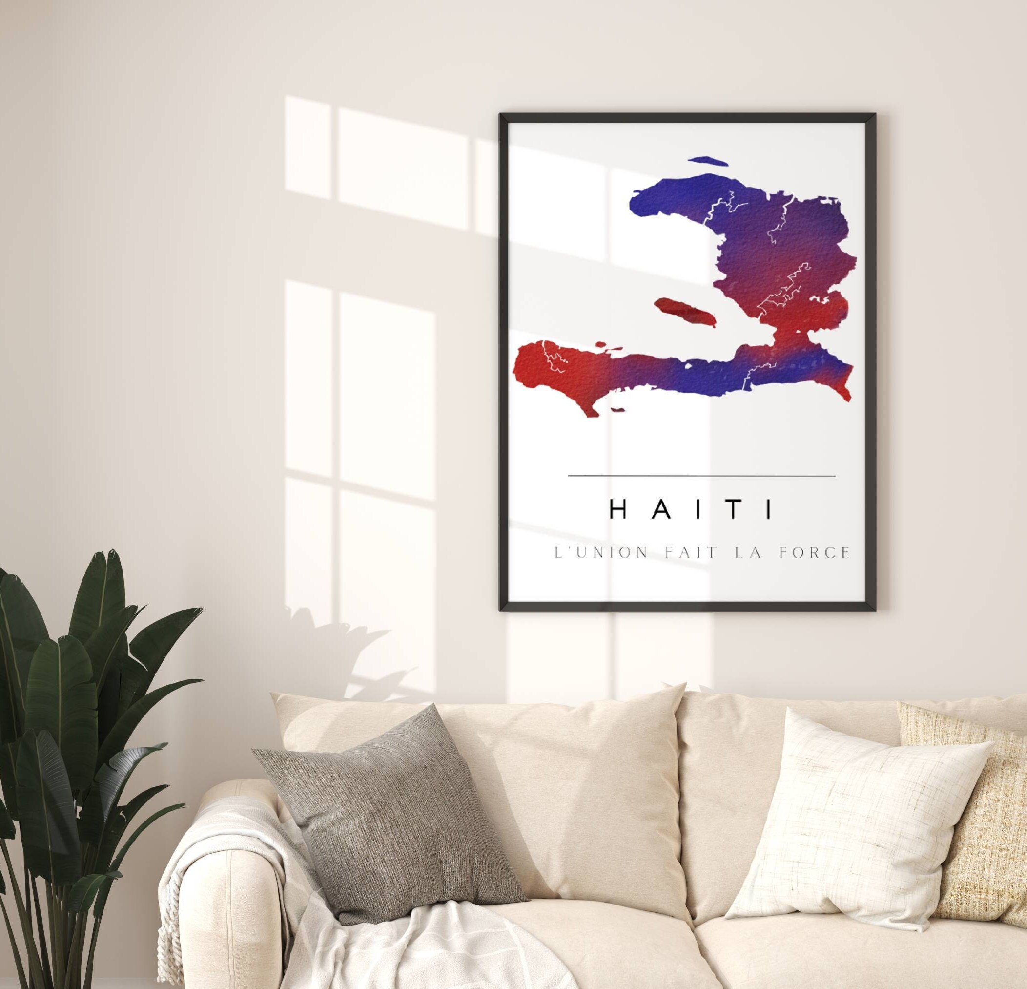 Printable Haitian Map in Blue and Red Haiti Art Watercolor - Etsy Australia