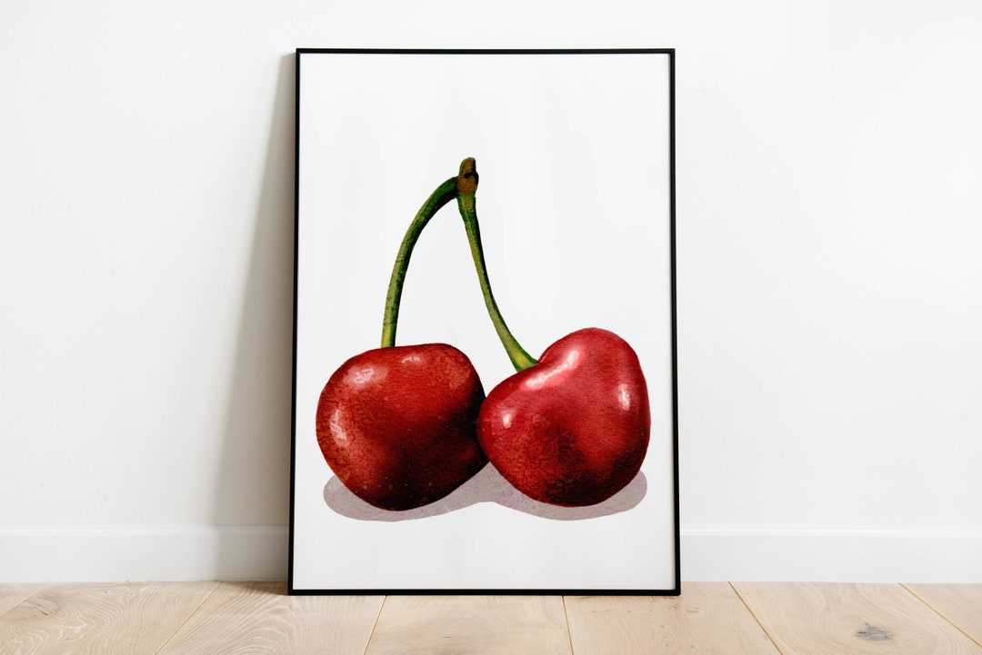 Cherry Wall Art Print, Printable Watercolor Cherries, Apartment Decor ...