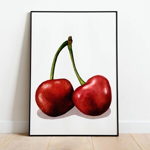 Cherry Wall Art Print, Printable Watercolor Cherries, Apartment Decor ...