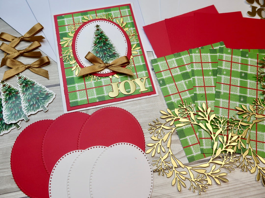 Christmas Tree Card Making Kit: Green Plaid, Gold Accents - Etsy