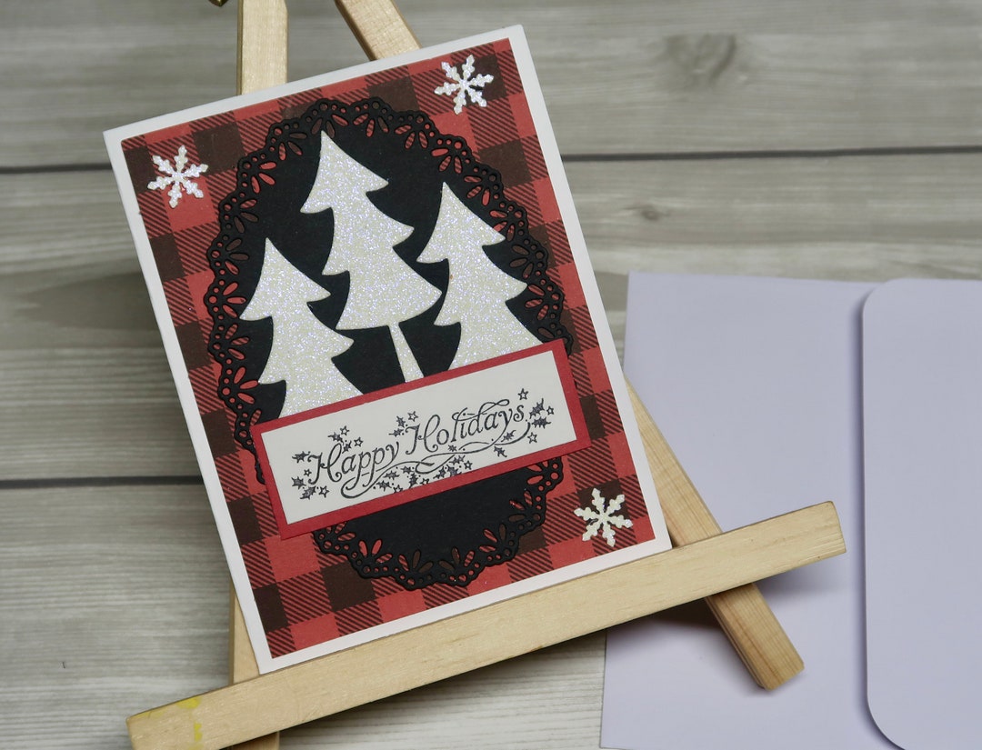 Glitter White Christmas Tree Card Kit, Buffalo Check Christmas Card Kit ...