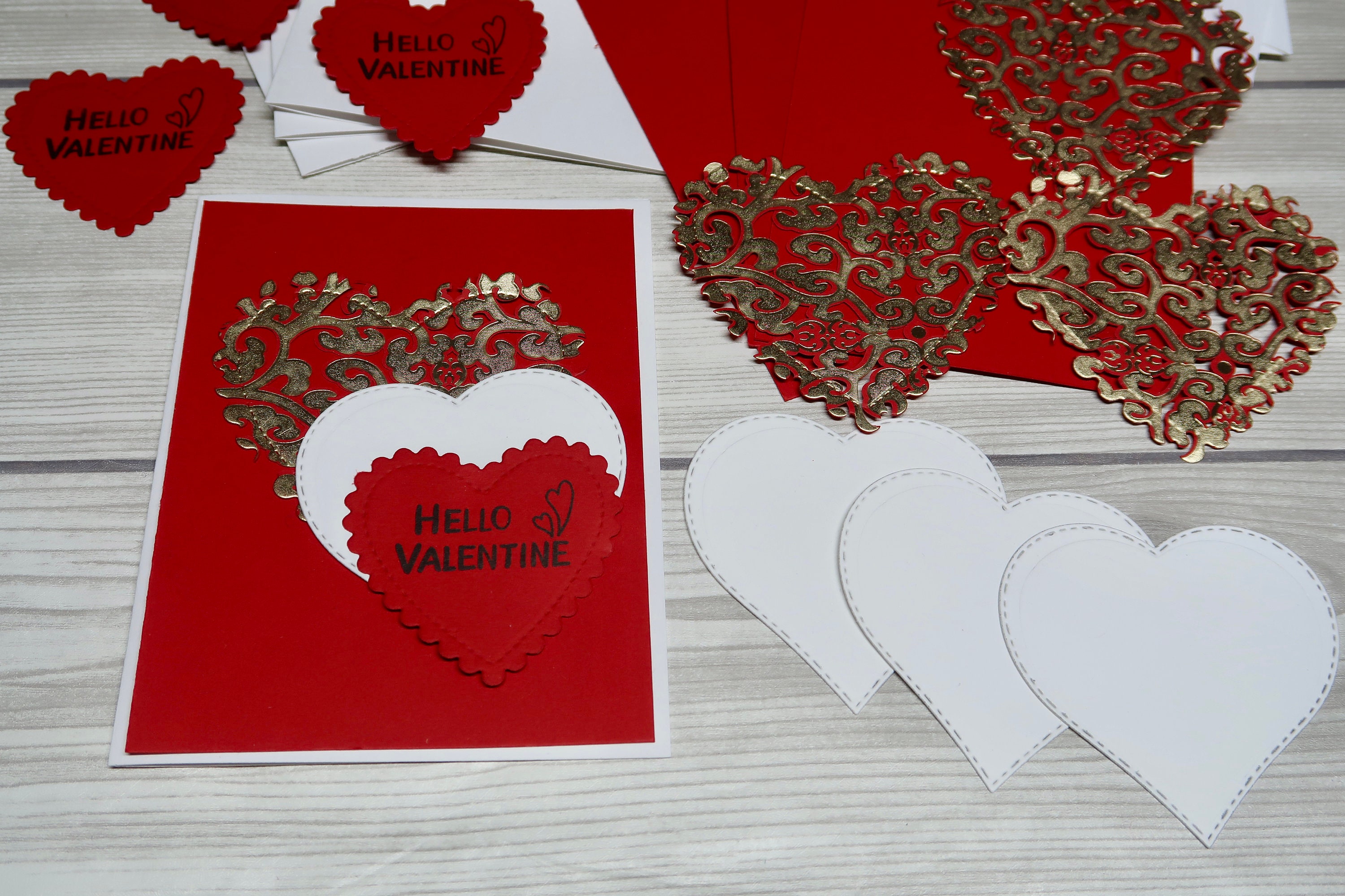Lace Heart Valentine's Card Kit: DIY Gold & Red, Makes 4 - Etsy
