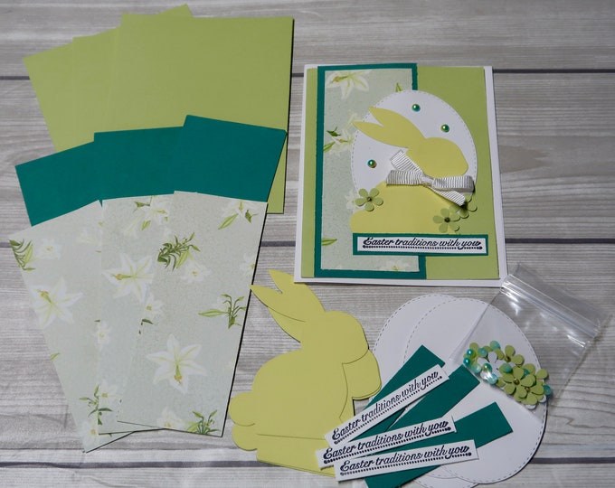 Bunny Easter Traditions Card Kit, DIY Card Making Kit, Yellow and Green ...