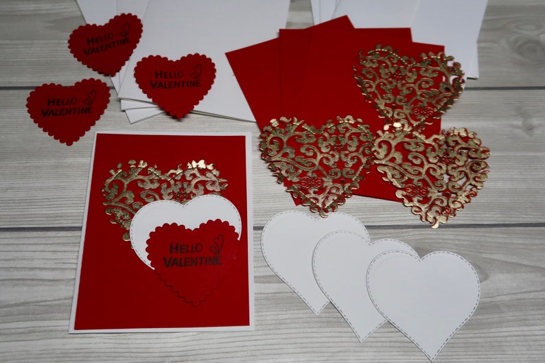 Lace Heart Valentine's Card Kit: DIY Gold & Red, Makes 4 - Etsy
