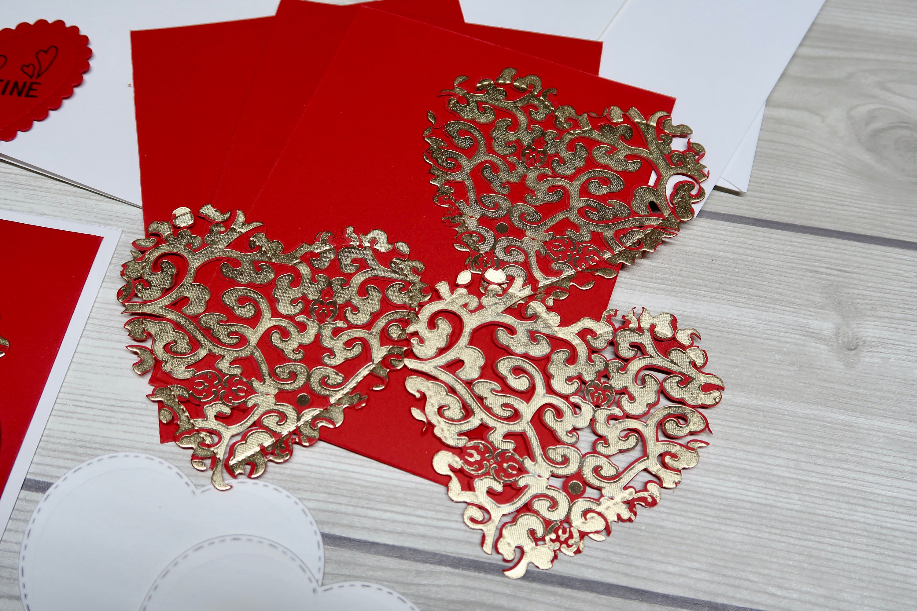 Lace Heart Valentine's Card Kit: DIY Gold & Red, Makes 4 - Etsy