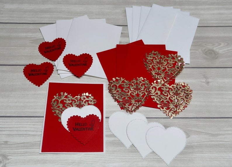 Lace Heart Valentine's Card Kit: DIY Gold & Red, Makes 4 - Etsy