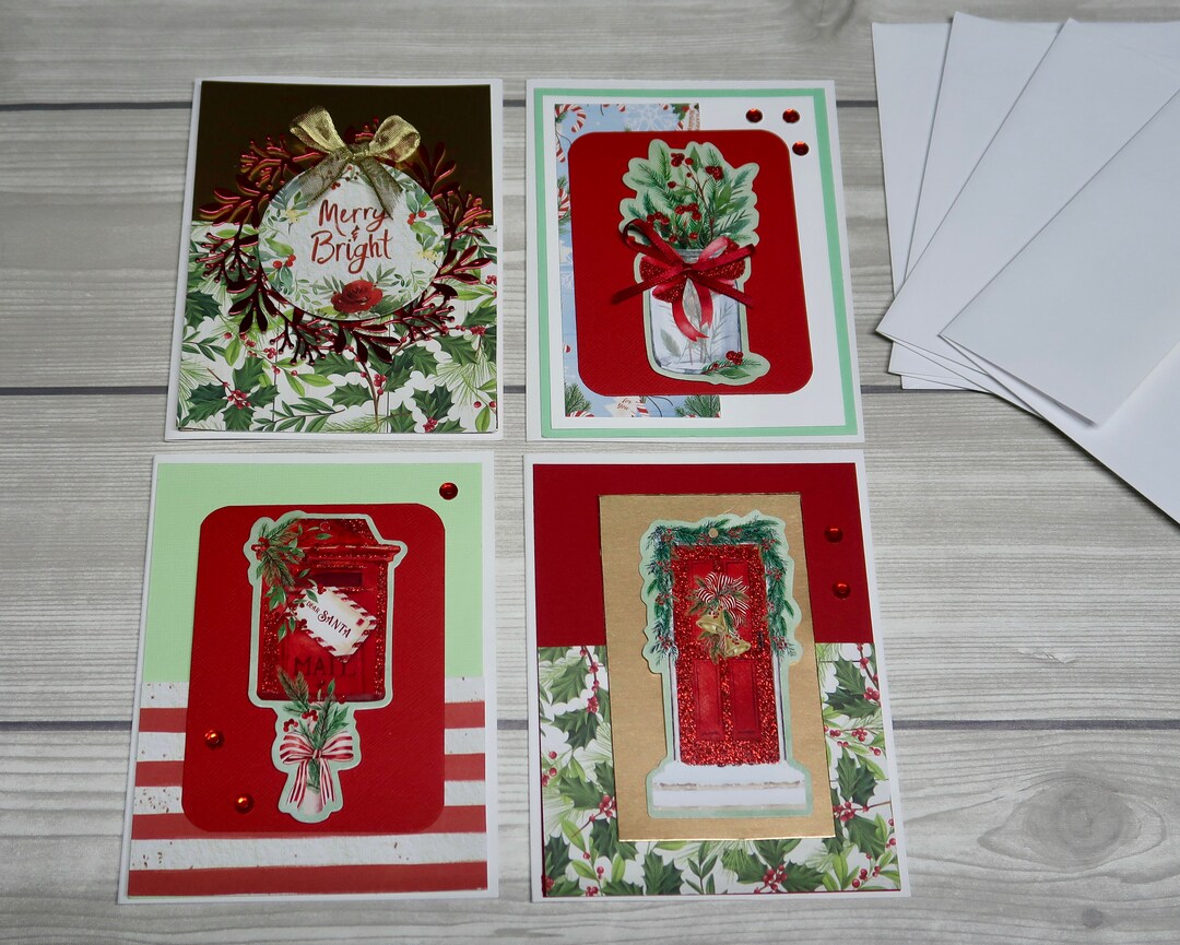 Light Green and Red Christmas Card Kit, Easy to Assemble Cards, Fun ...