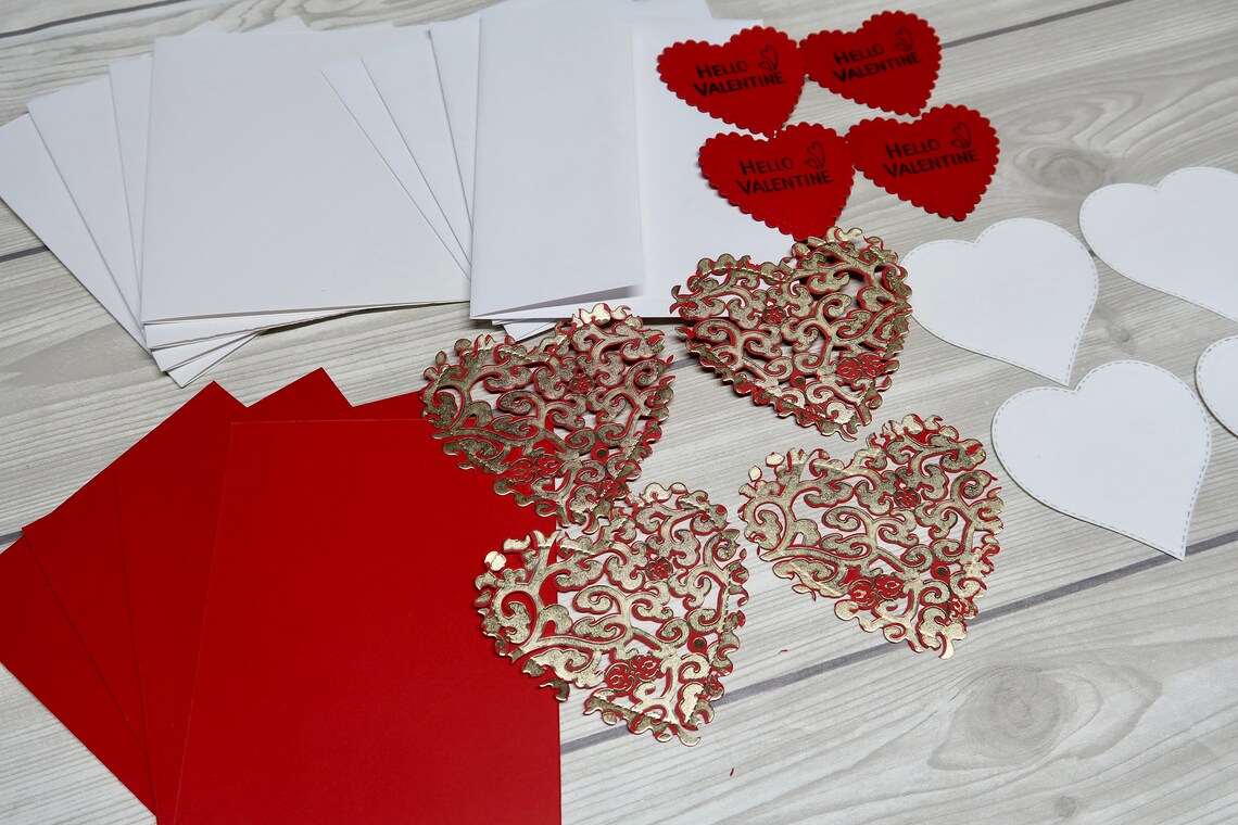 Lace Heart Valentine's Card Kit: DIY Gold & Red, Makes 4 - Etsy