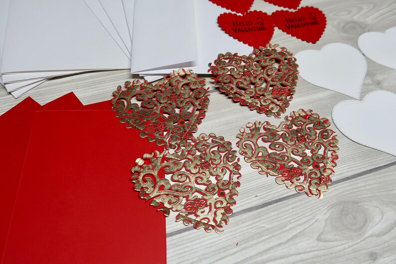 Lace Heart Valentine's Card Kit: DIY Gold & Red, Makes 4 - Etsy