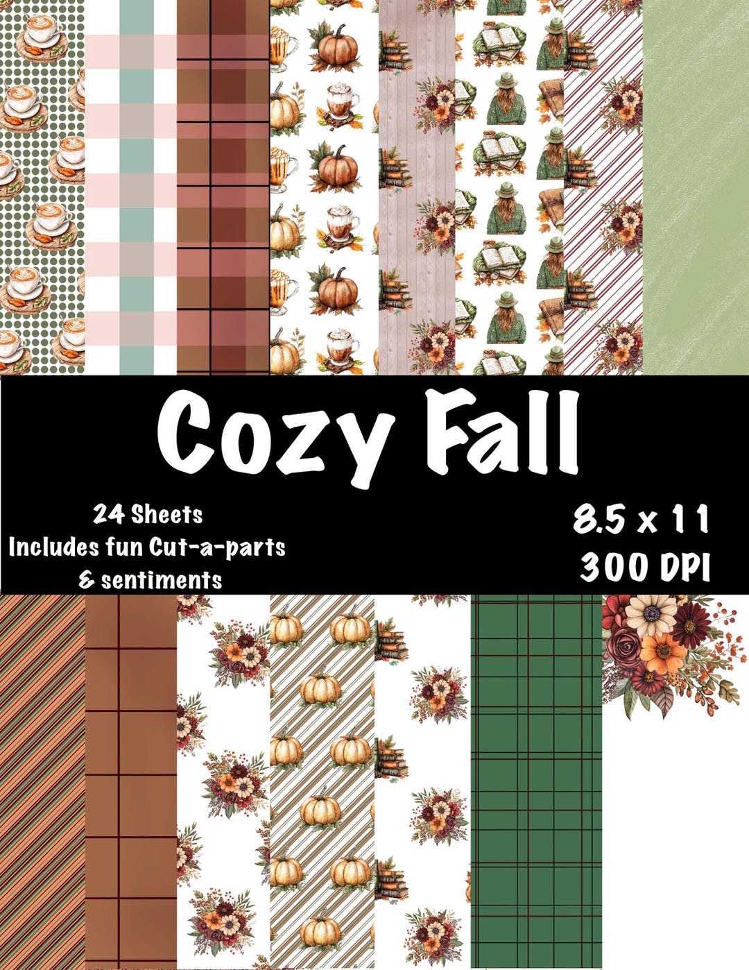 Cozy Fall Digital Paper Pack: Autumn Scrapbook Designs (digital ...