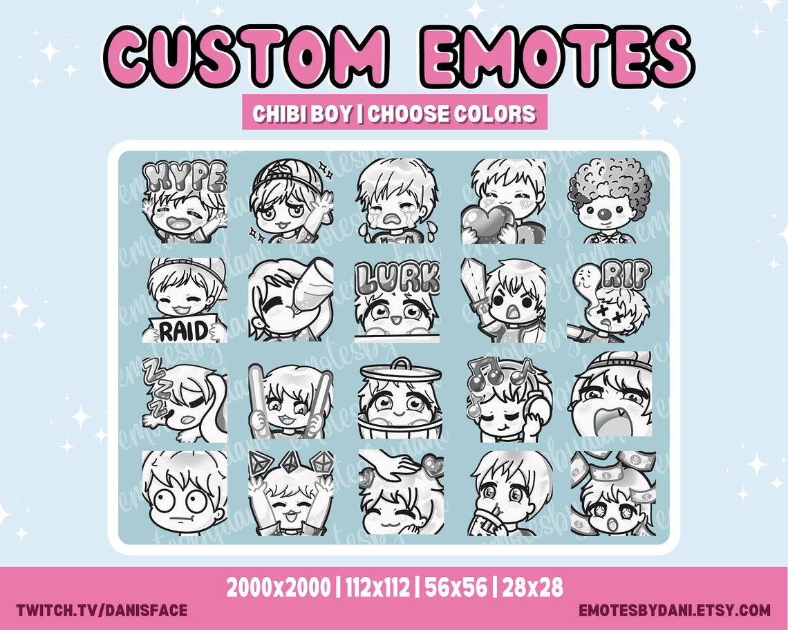 20 PACK | CUSTOM EMOTES | Chibi Boy Emotes | Twitch Emotes | Customize ...