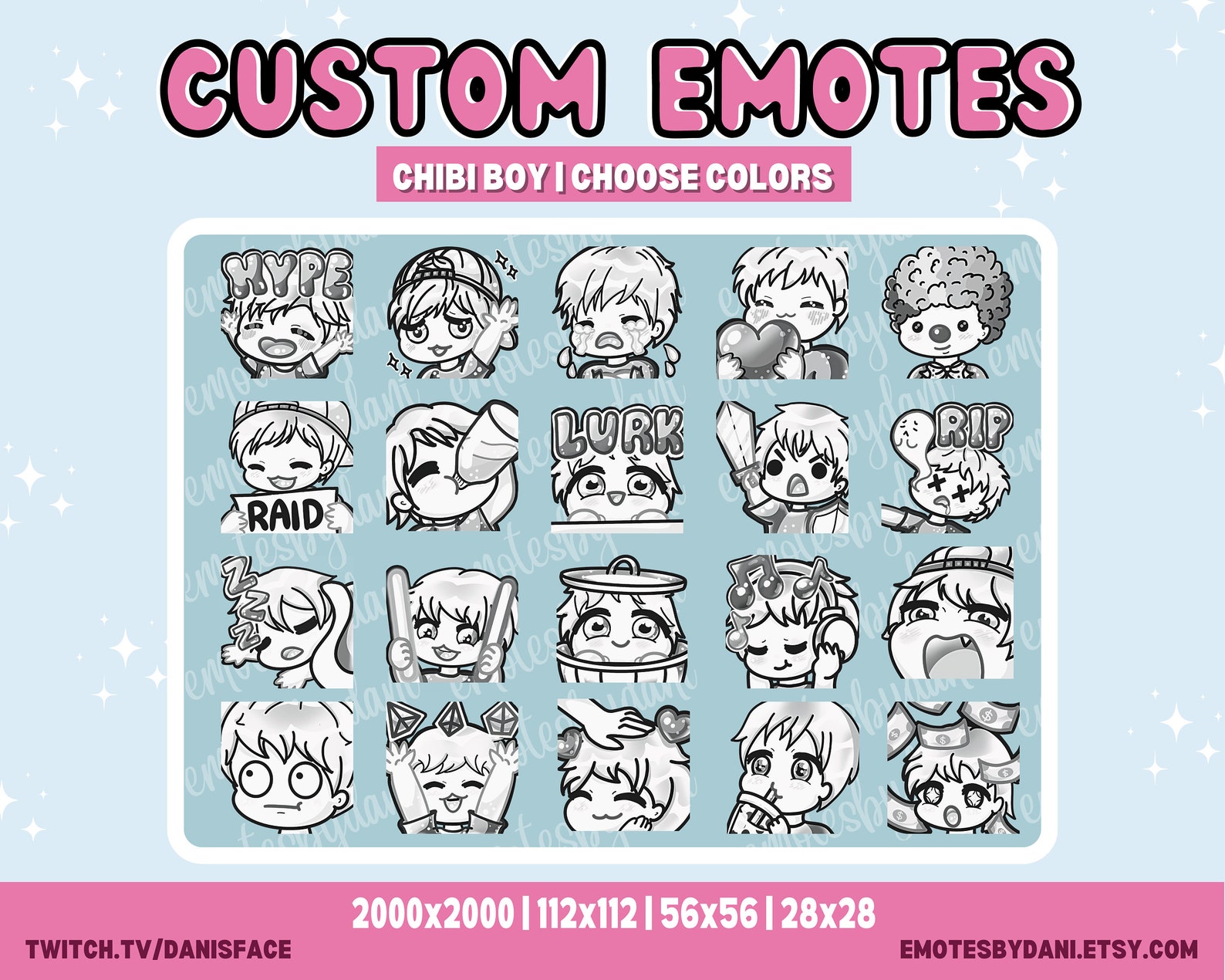 20 PACK | CUSTOM EMOTES | Chibi Boy Emotes | Twitch Emotes | Customize ...