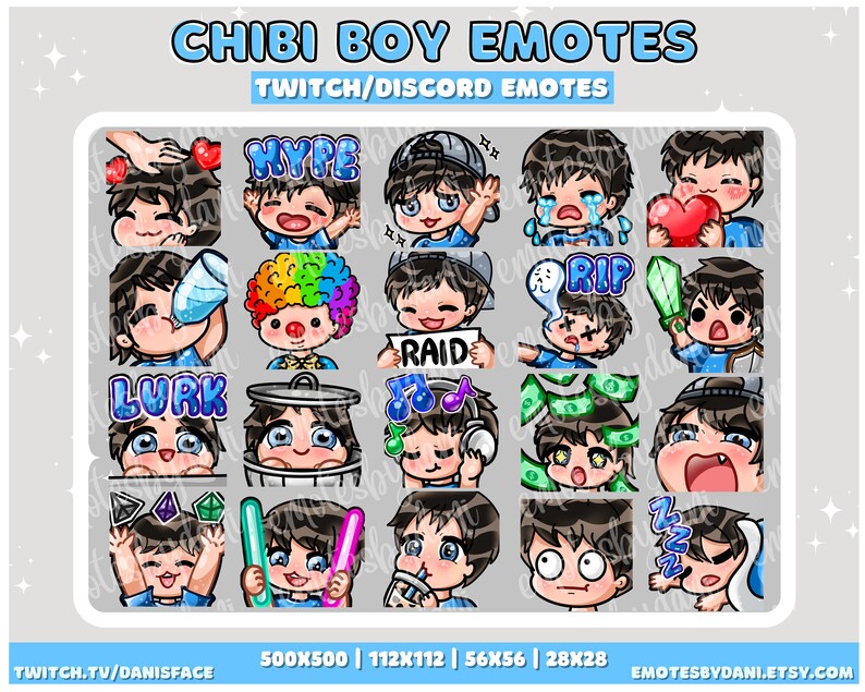 20 PACK Chibi Boy Emotes Twitch Emotes Black Hair & Blue Eyes - Etsy