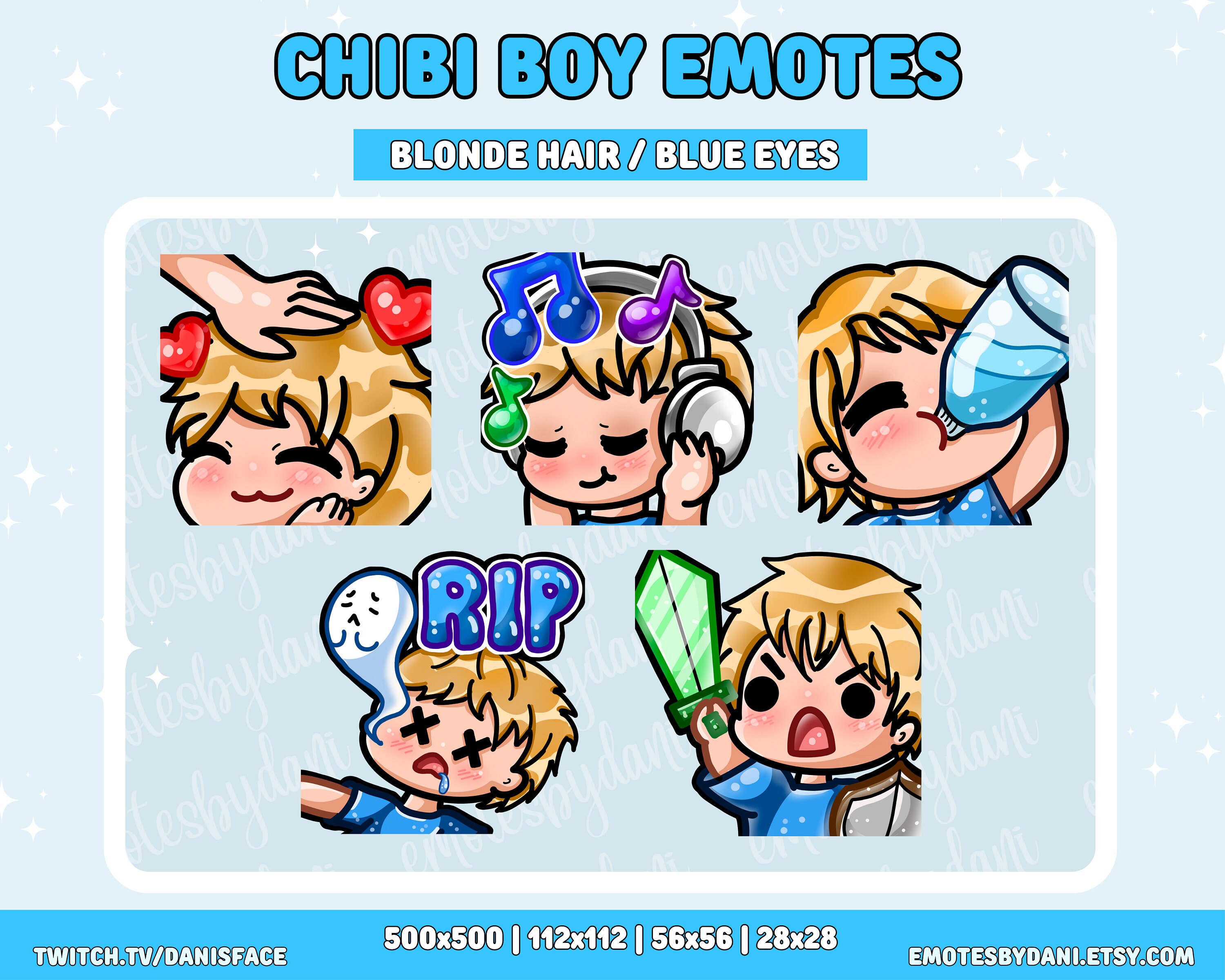 5 PACK | Chibi Boy Emotes | Twitch Emotes | Blonde Hair & Blue Eyes ...