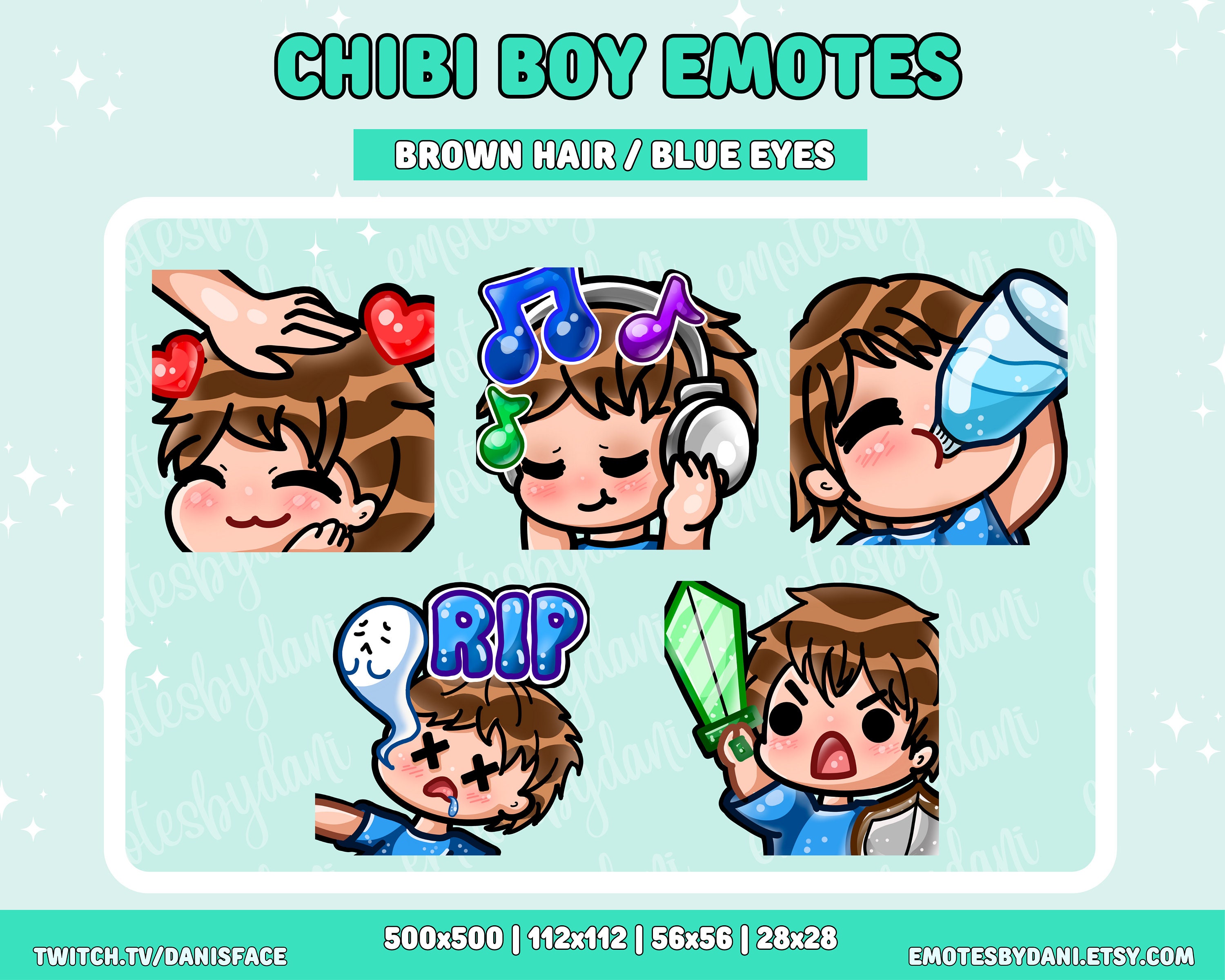 5 PACK Chibi Boy Emotes Twitch Emotes Brown Hair & Blue Eyes Version 2 ...