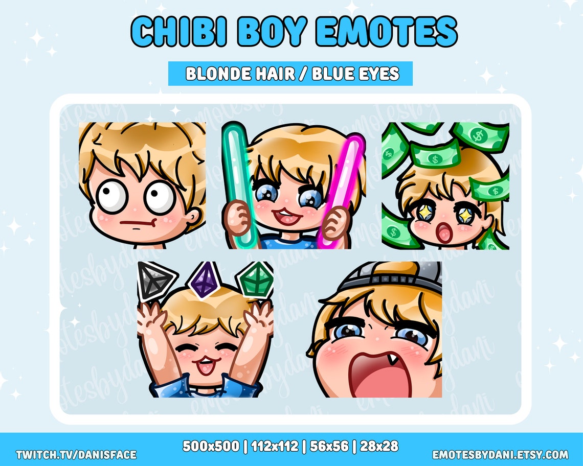 5 PACK Chibi Boy Emotes Twitch Emotes Blonde Hair & Blue Eyes Version 4 ...