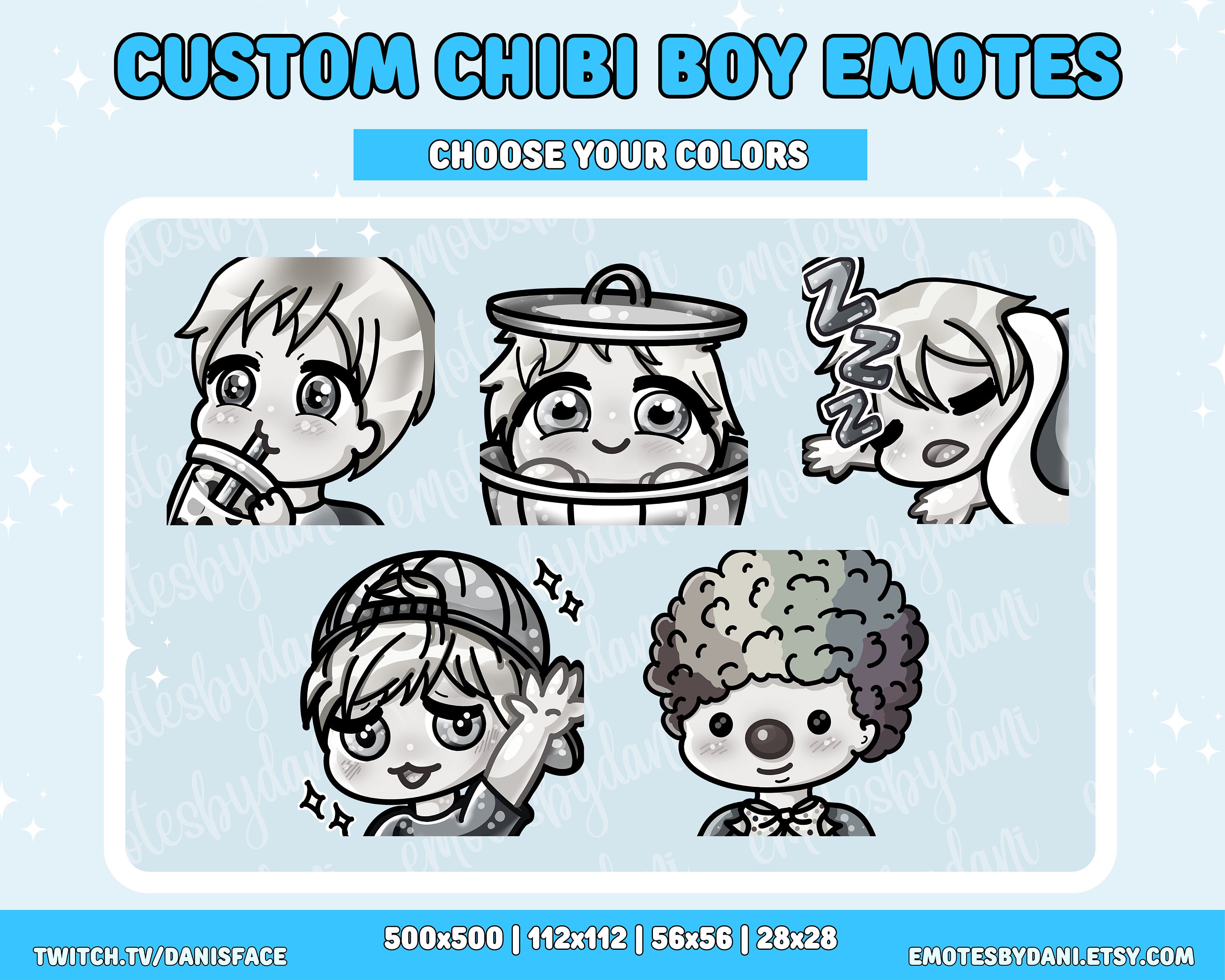 CUSTOM 5 PACK Chibi Boy Emotes Twitch Emotes You Choose Colors - Etsy