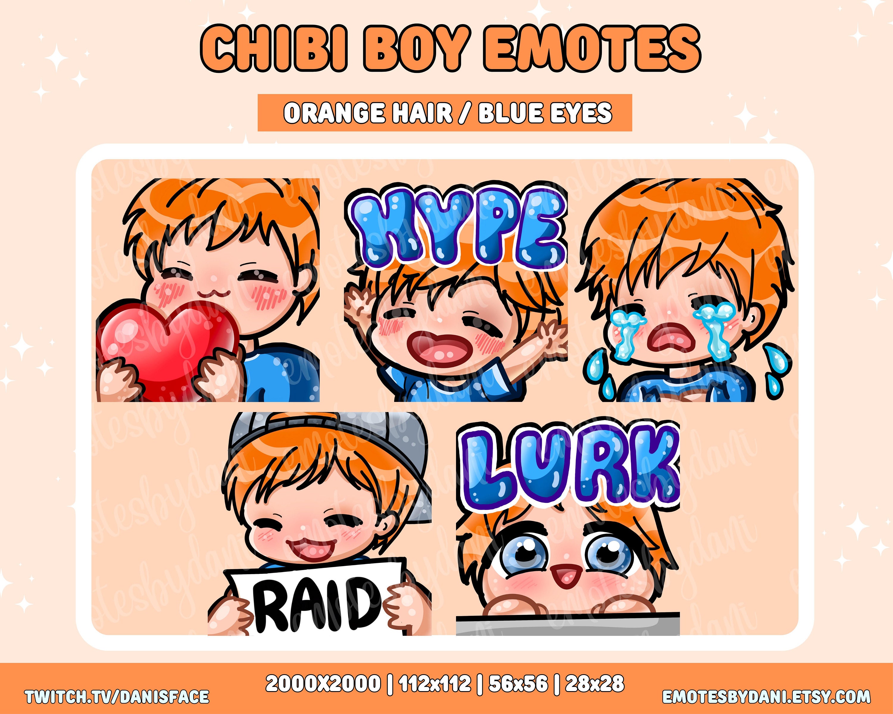 5 PACK Chibi Boy Emotes Twitch Emotes Orange Hair & Blue Eyes Version 1 ...