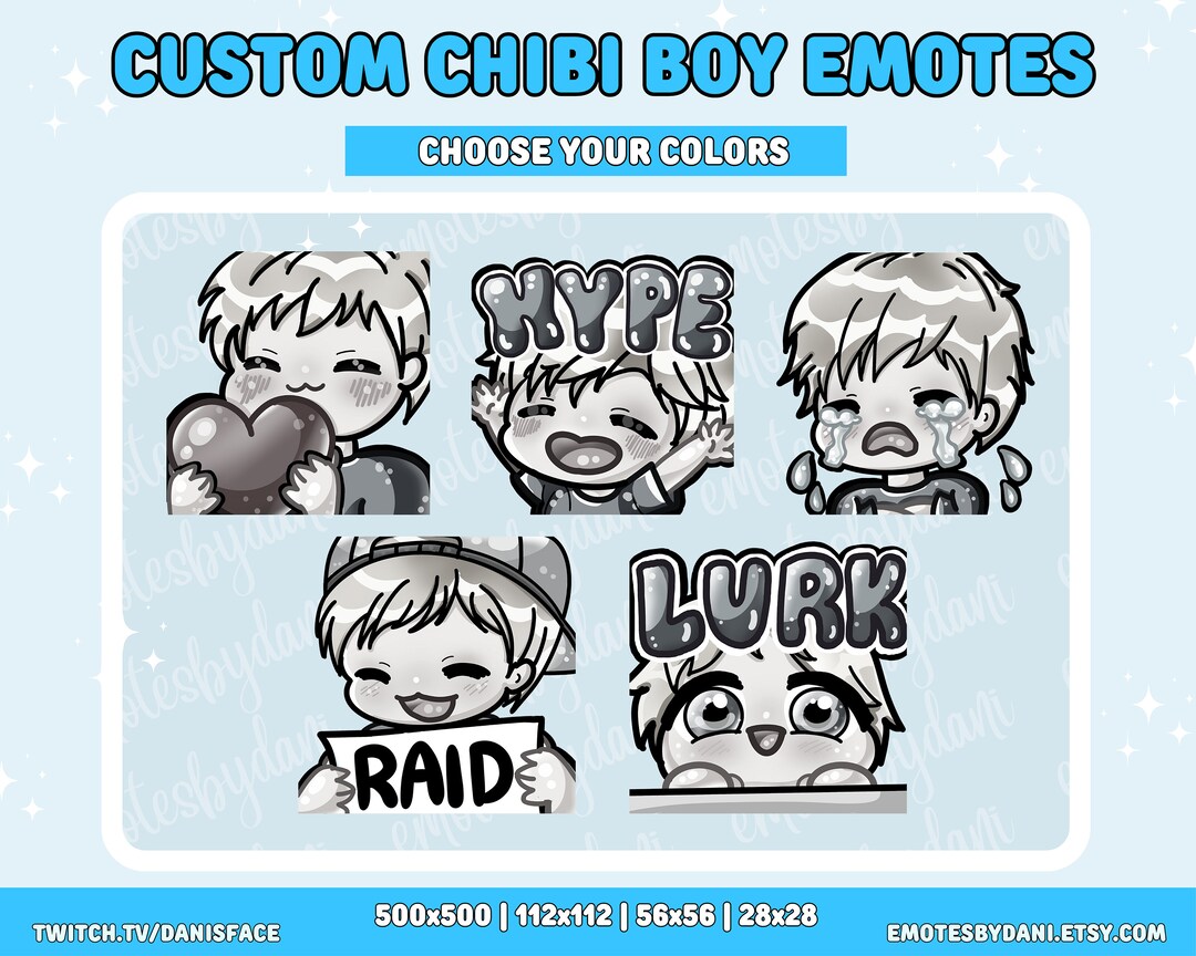 CUSTOM 5 PACK Chibi Boy Emotes Twitch Emotes You Choose Colors - Etsy