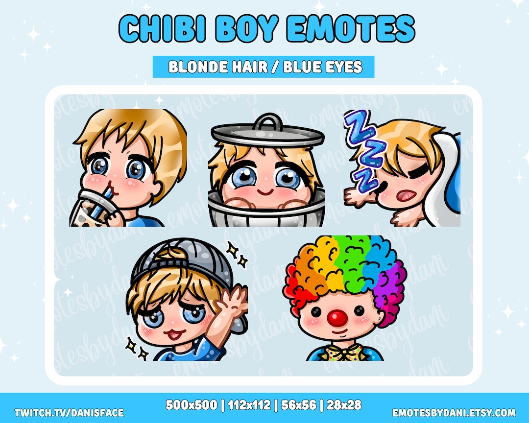 5 PACK Chibi Boy Emotes Twitch Emotes Blonde Hair & Blue Eyes Version 3 ...