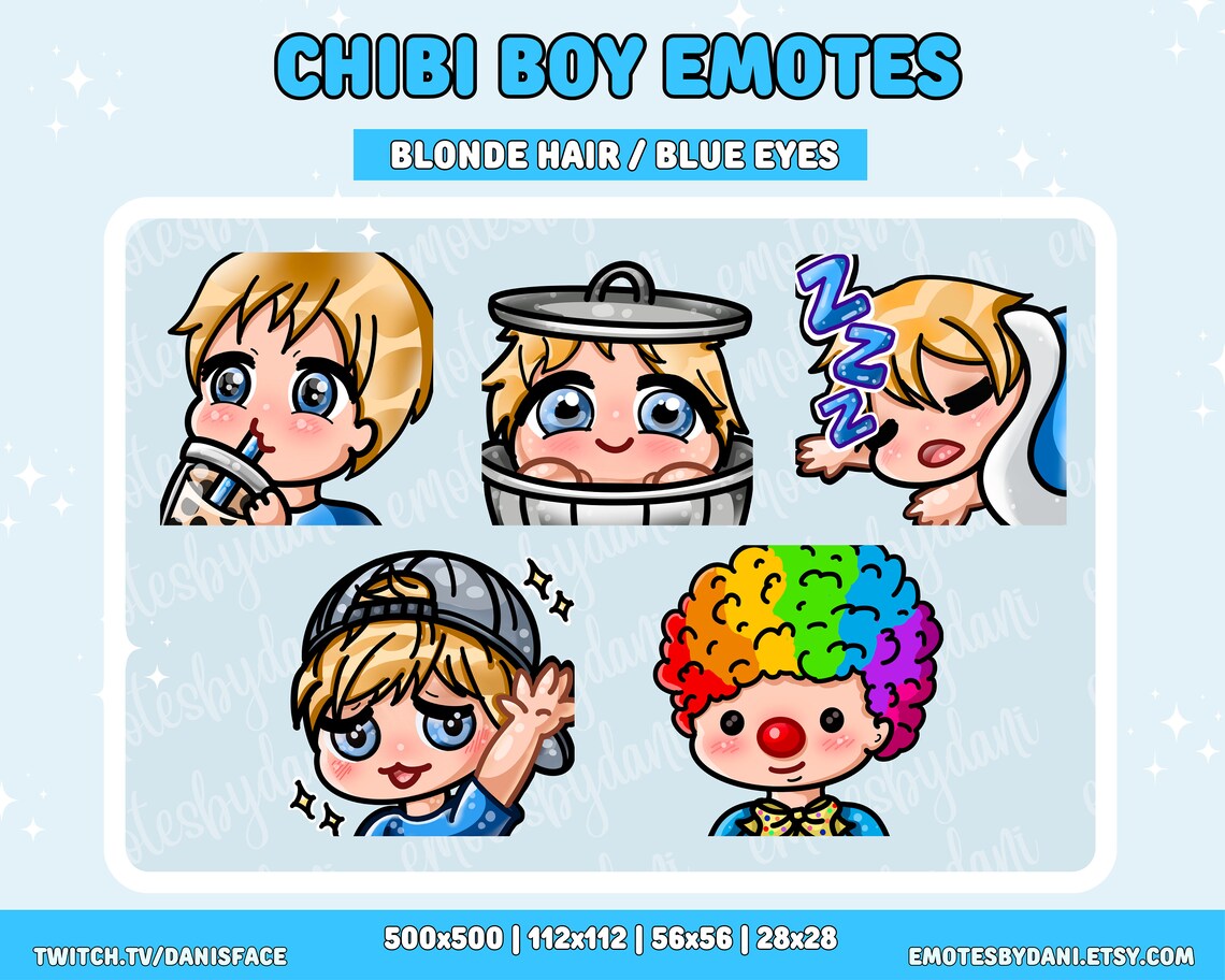 5 PACK Chibi Boy Emotes Twitch Emotes Blonde Hair & Blue Eyes Version 3 ...