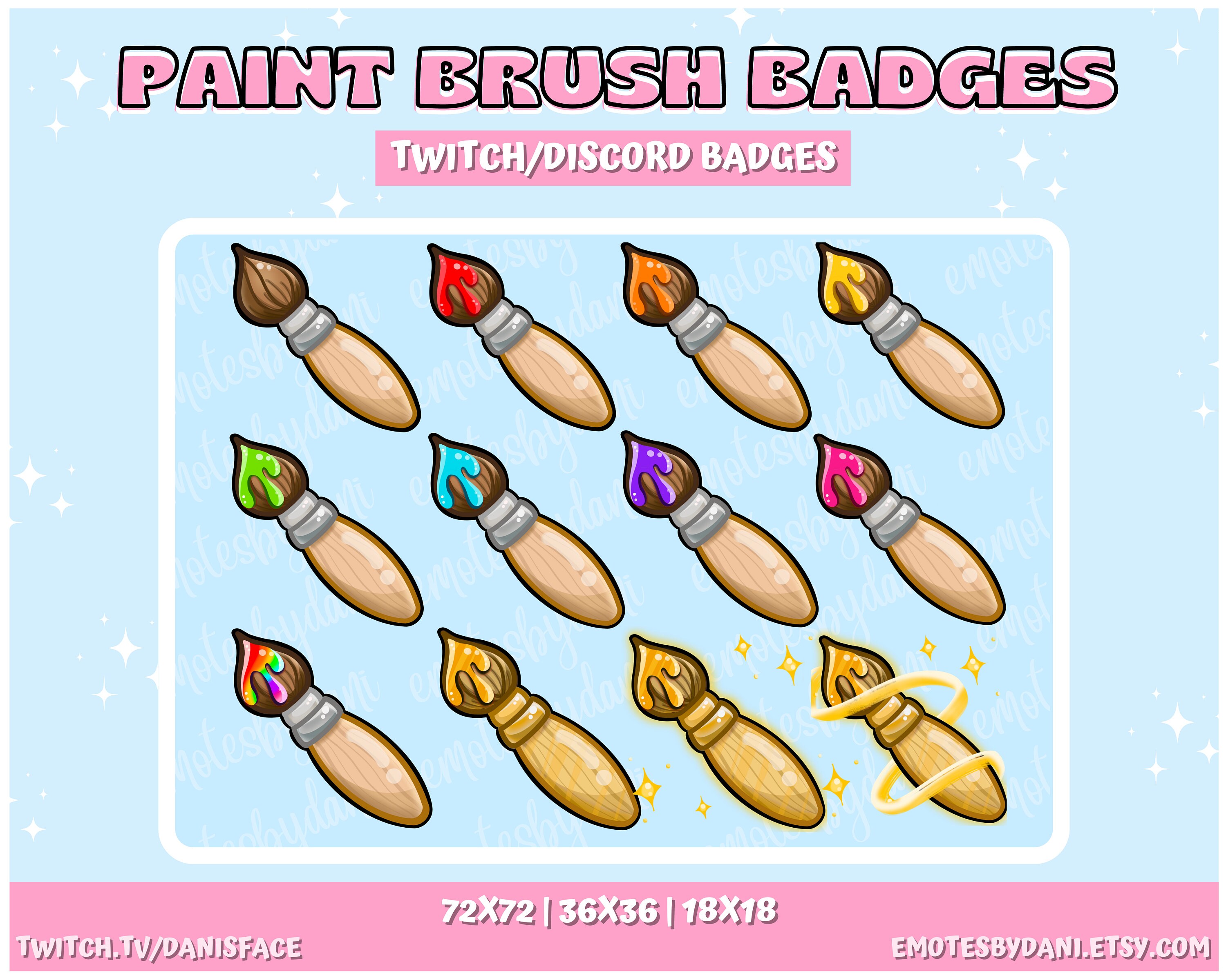 12 Pack Paint Brush Badges | Twitch or Discord Sub or Bit Badges - Etsy