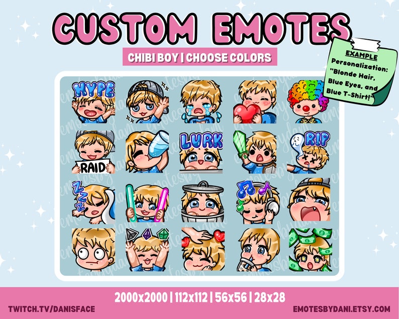 20 PACK | CUSTOM EMOTES | Chibi Boy Emotes | Twitch Emotes | Customize ...
