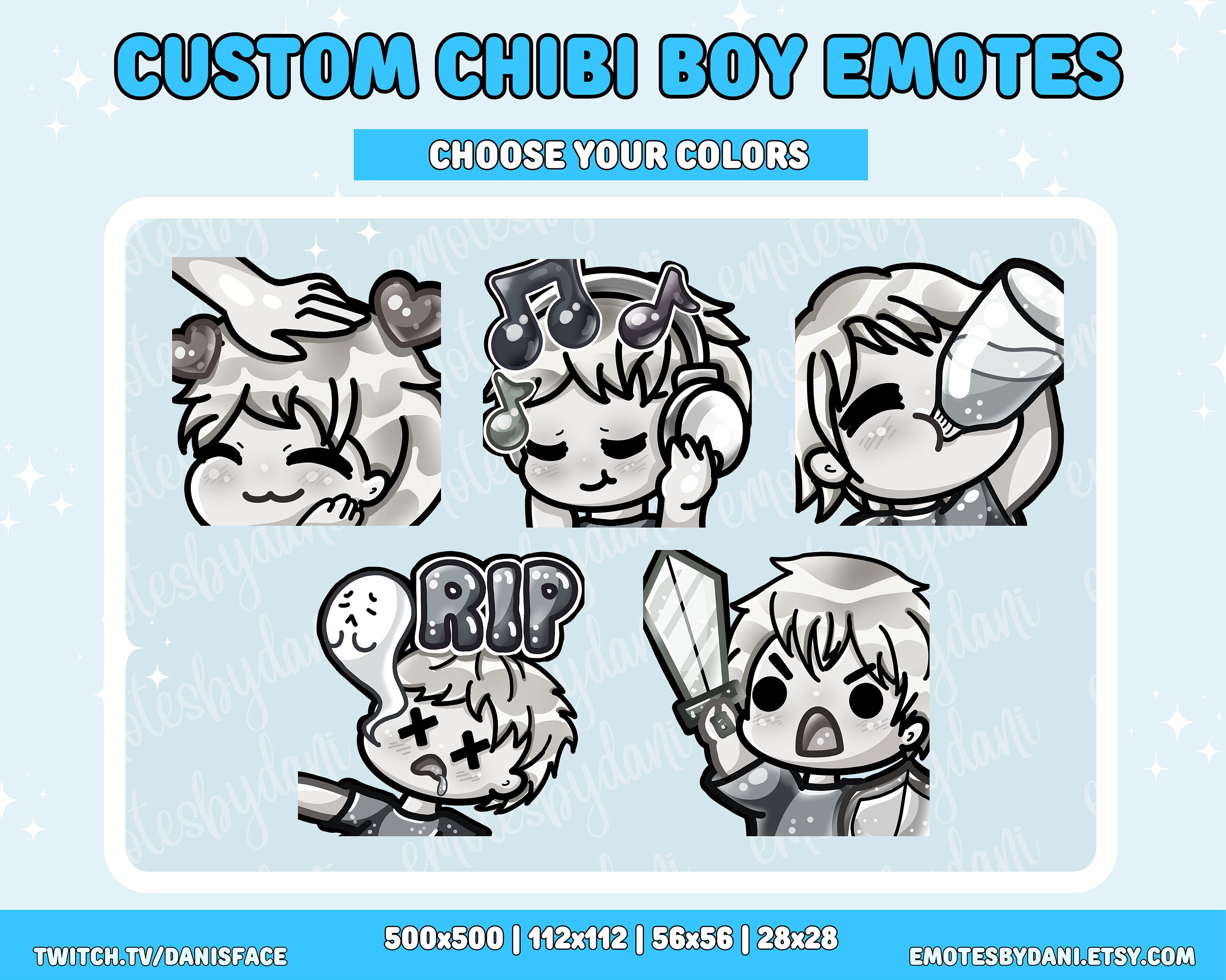 CUSTOM 5 PACK Chibi Boy Emotes Twitch Emotes You Choose - Etsy
