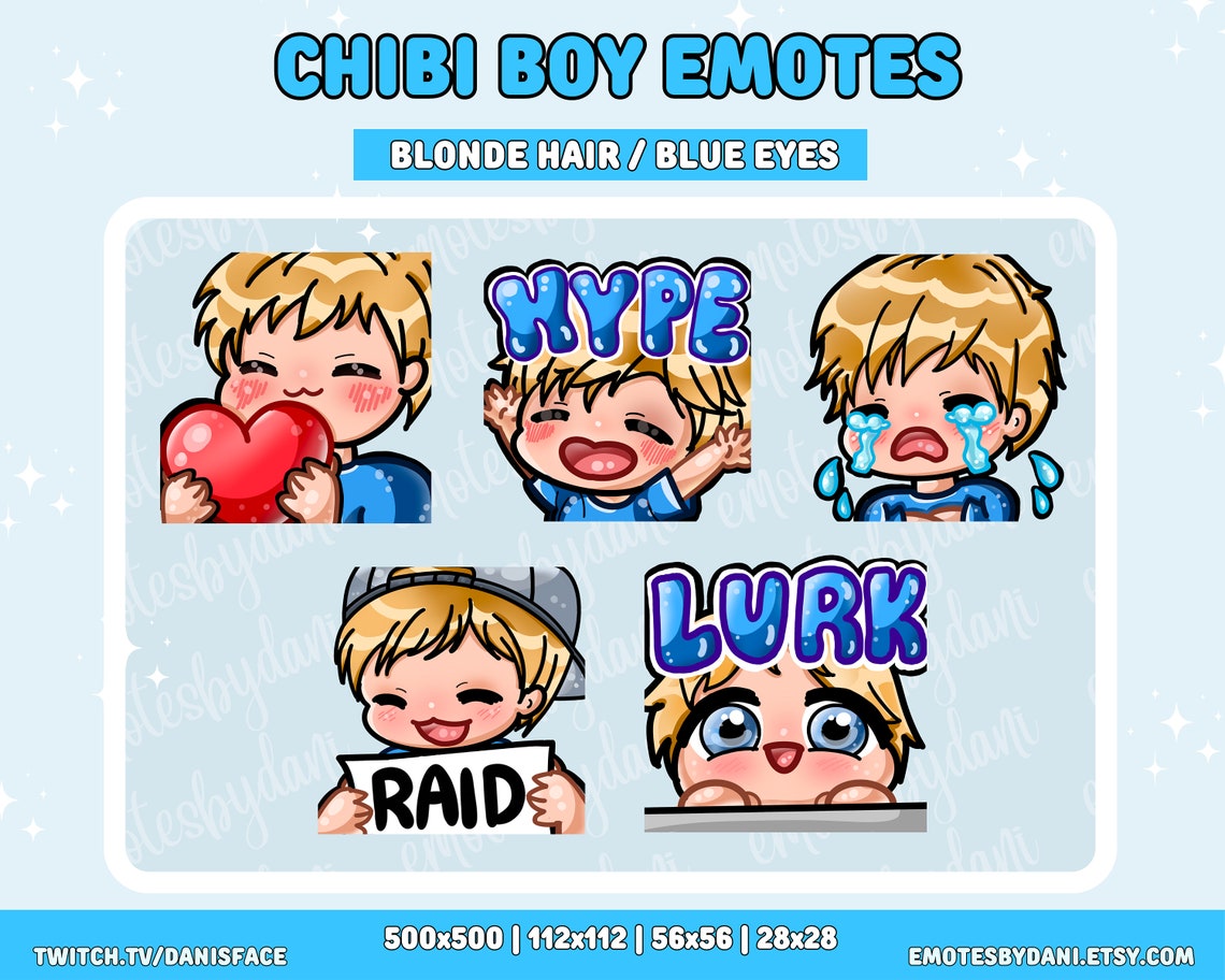 5 PACK Chibi Boy Emotes Twitch Emotes Blonde Hair & Blue Eyes Version 1 ...