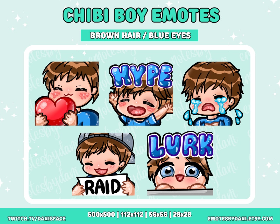 5 PACK | Chibi Boy Emotes | Twitch Emotes | Brown Hair & Blue Eyes ...