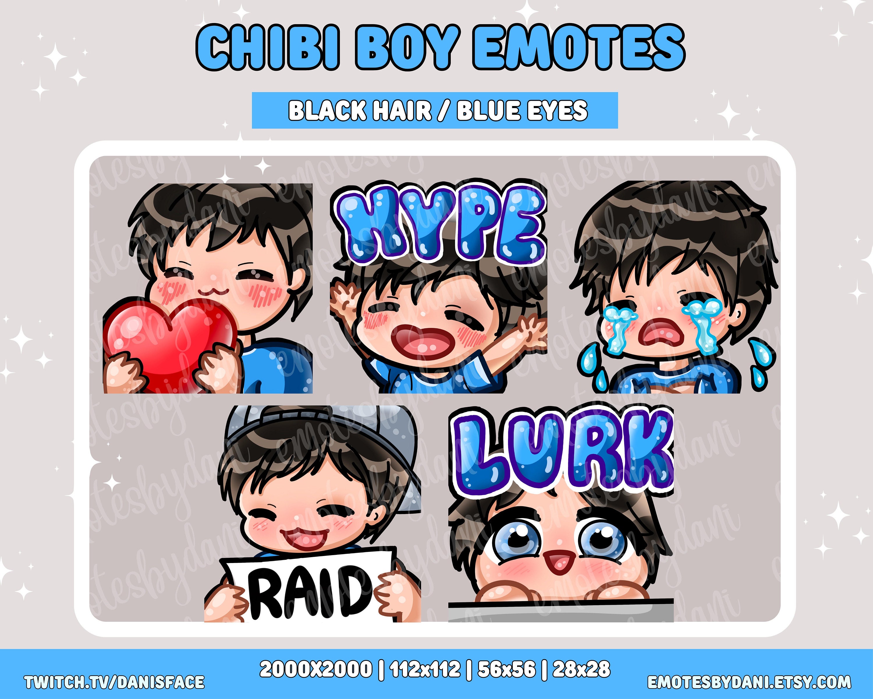 5 PACK | Chibi Boy Emotes | Twitch Emotes | Black Hair & Blue Eyes ...