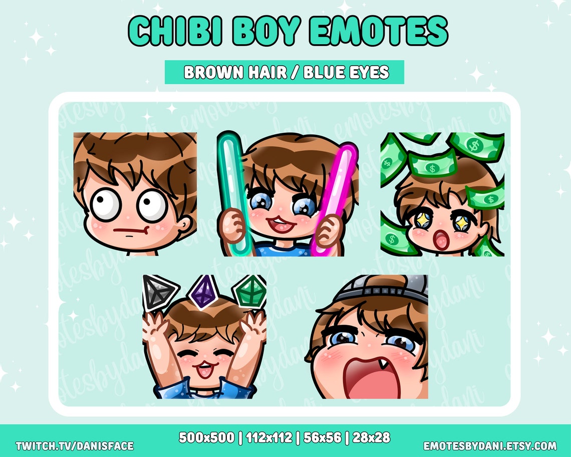 5 PACK | Chibi Boy Emotes | Twitch Emotes | Brown Hair & Blue Eyes ...