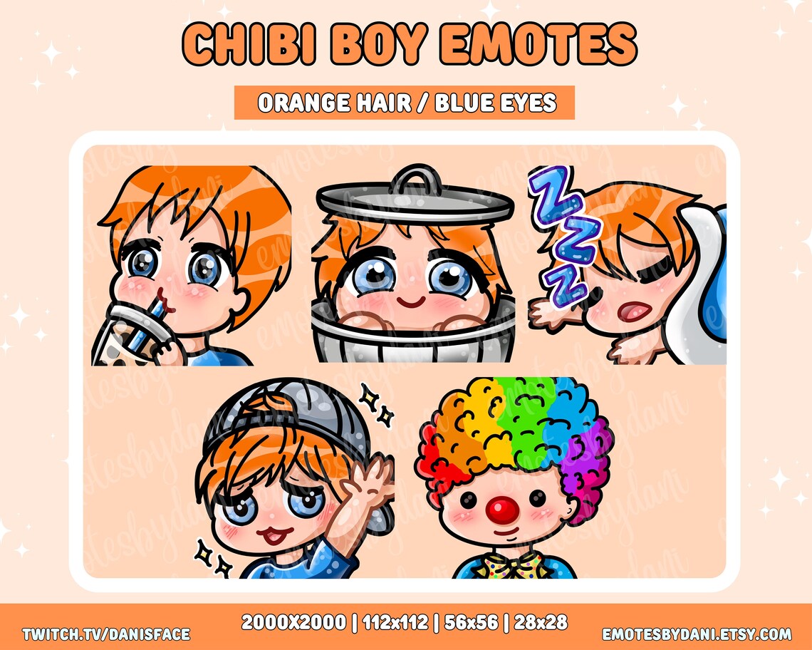 5 PACK | Chibi Boy Emotes | Twitch Emotes | Orange Hair & Blue Eyes ...