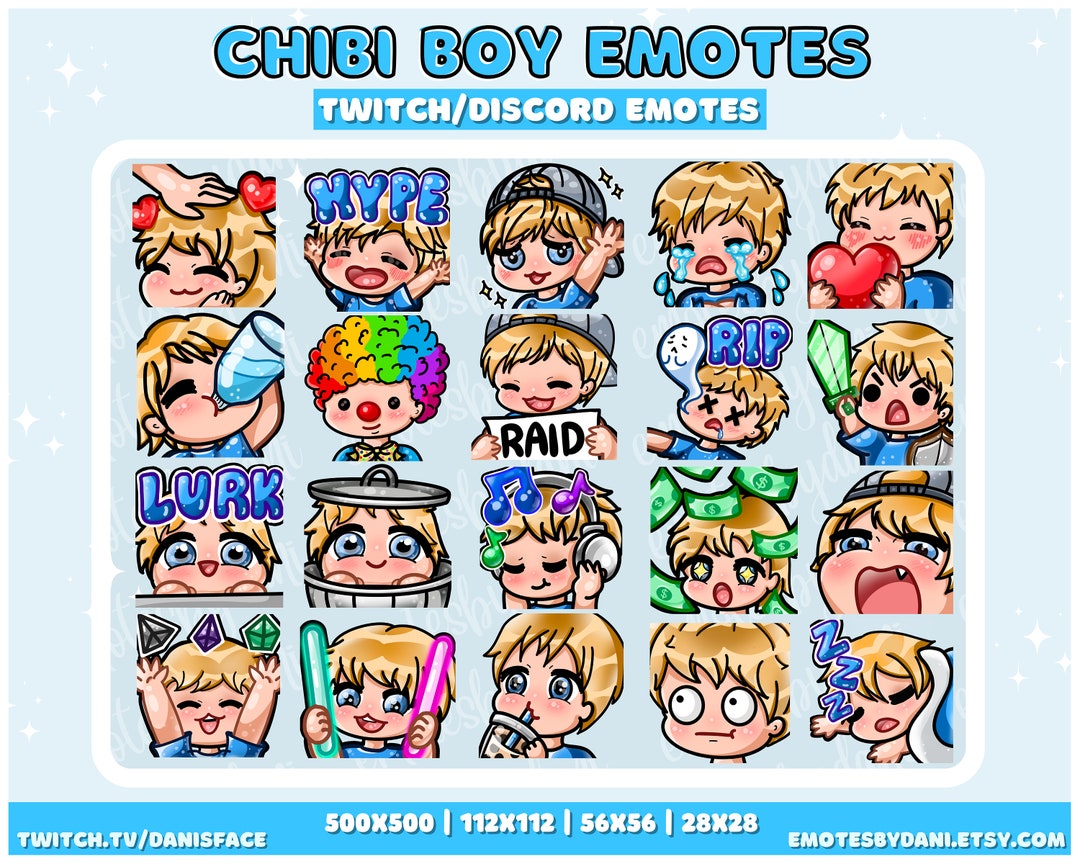 20 PACK Chibi Boy Emotes Twitch Emotes Blonde Hair & Blue Eyes - Etsy