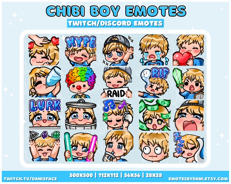 20 PACK Chibi Boy Emotes Twitch Emotes Blonde Hair & Blue Eyes - Etsy