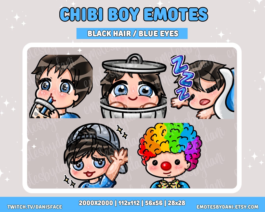 5 PACK Chibi Boy Emotes Twitch Emotes Black Hair & Blue Eyes Version 3 ...