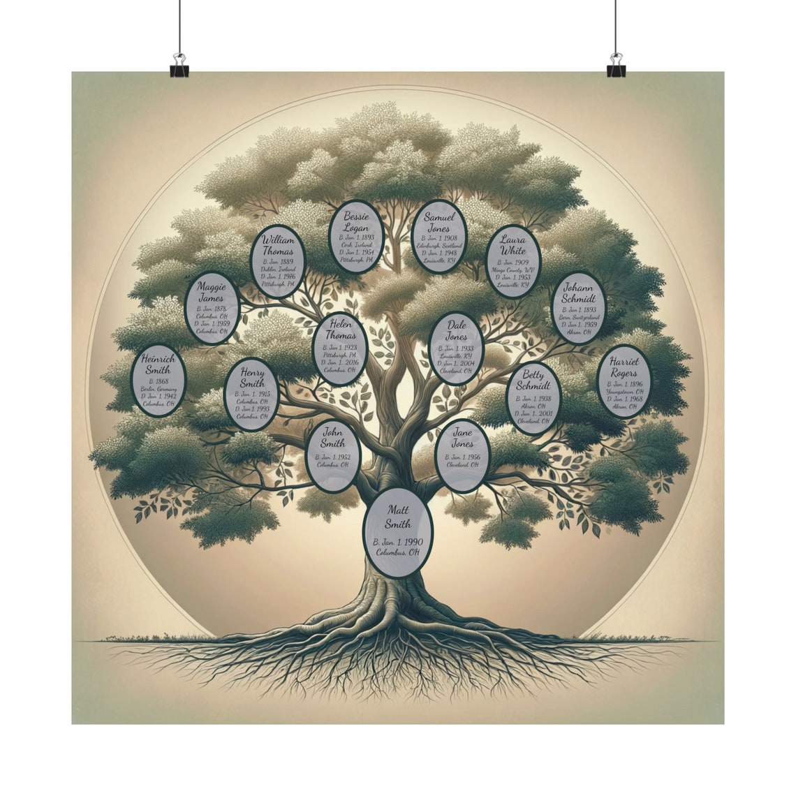 Custom Family Tree Wall Hanging 4 Generations Personalized Ancestry ...