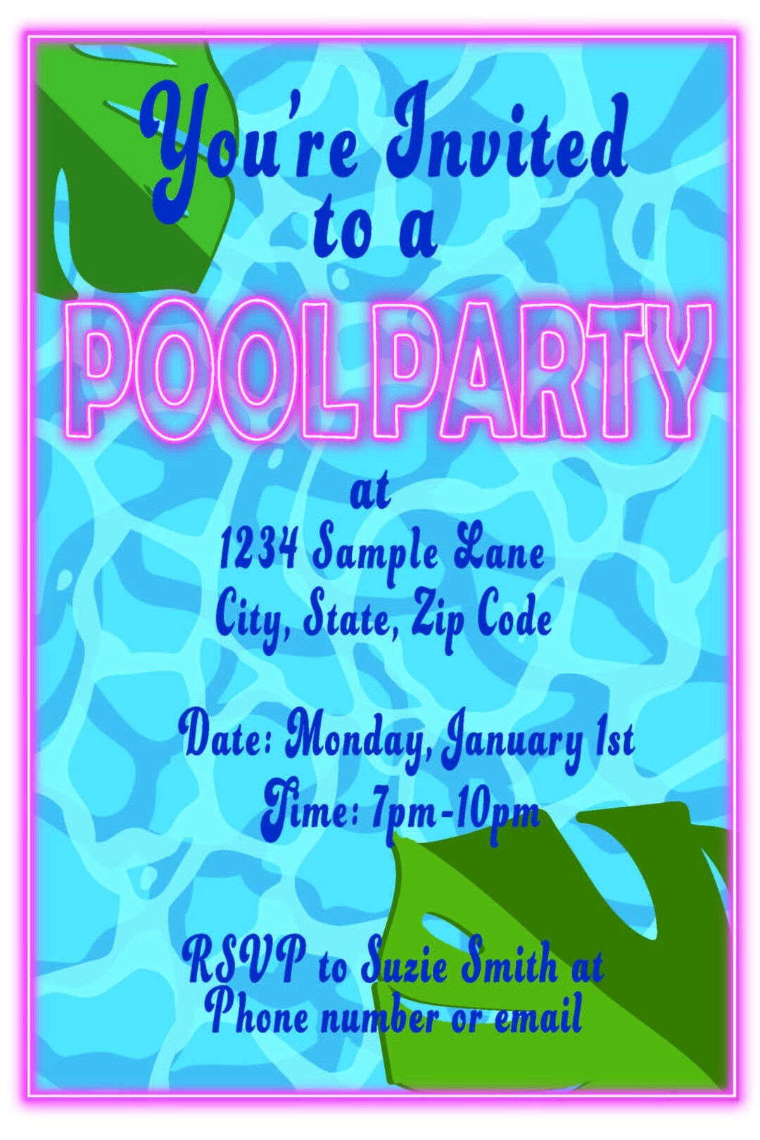 Neon Pool Party Invitation Digital Download - Etsy