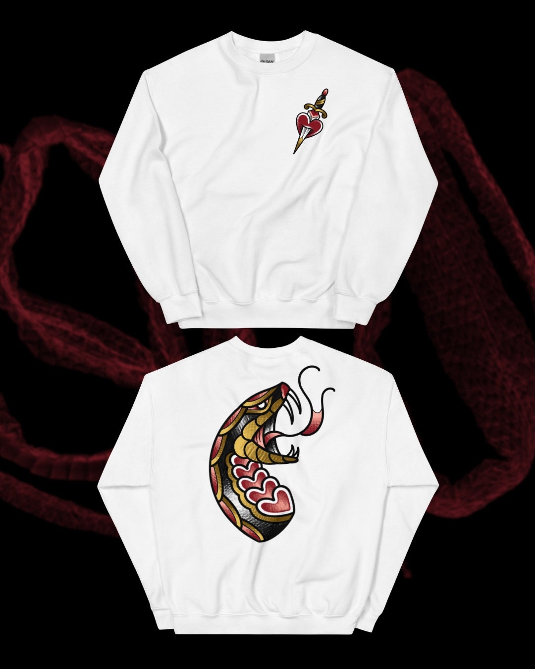American Traditional Tattoo Dagger Snake Crewneck - Etsy