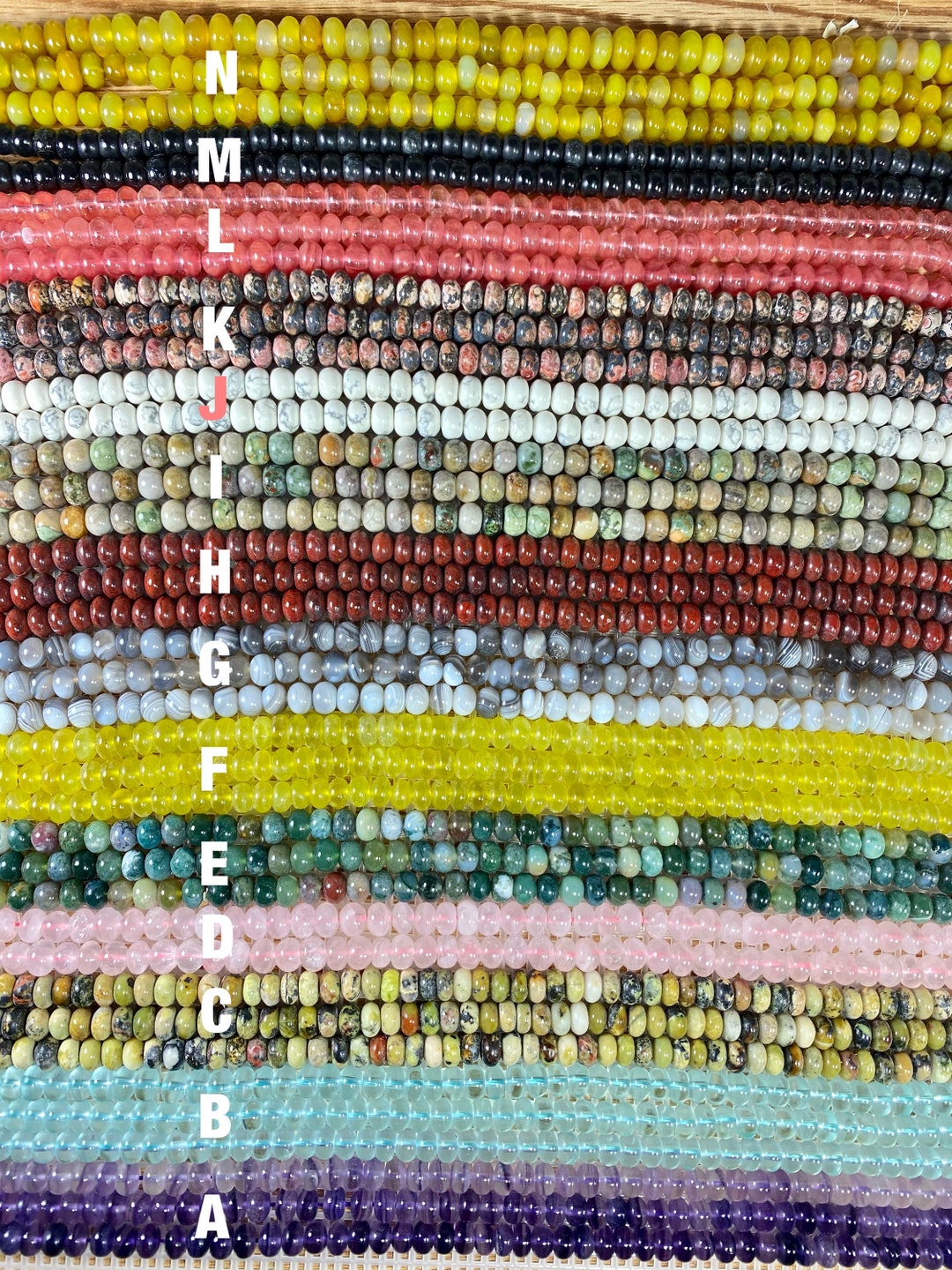 Multiple Rondelle Beads, Gemstones and Quartz Glasses. Sizes 6x8mm, 1mm ...