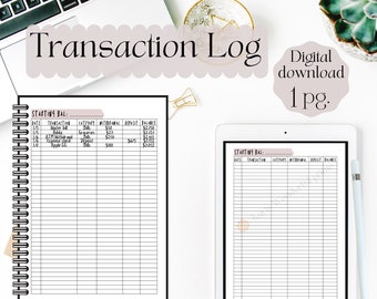 Transaction Log Printable - Etsy